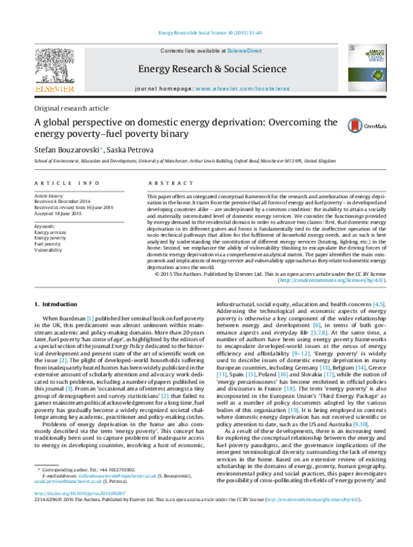 (PDF) A global perspective on domestic energy deprivation: Overcoming ...
