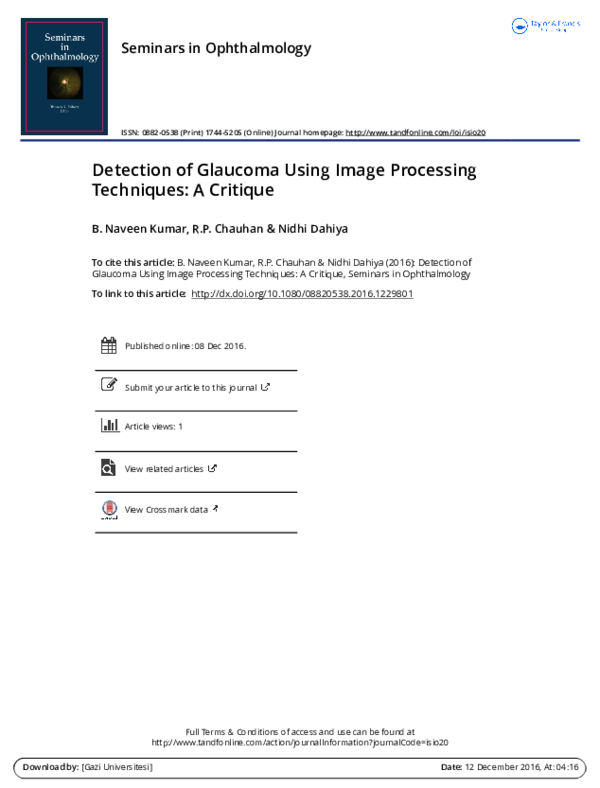 (PDF) Detection of Glaucoma Using Image Processing Techniques: A Critique