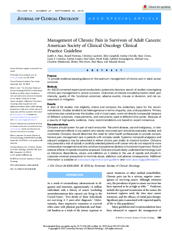 (PDF) Management of Chronic Pain in Survivors of Adult Cancers ...