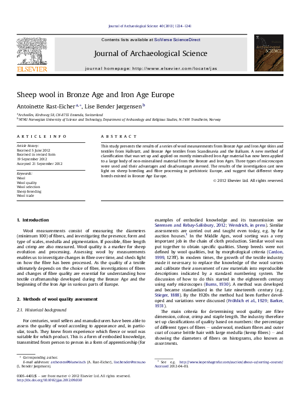 (PDF) Sheep wool in Bronze Age and Iron Age Europe