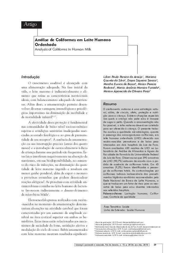 (PDF) Análise de Coliformes em Leite Humano Ordenhado