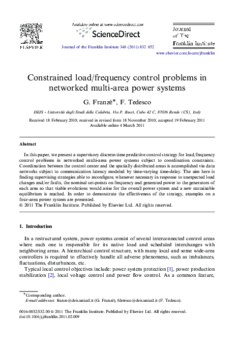(PDF) Constrained load/frequency control problems in networked multi-area power systems