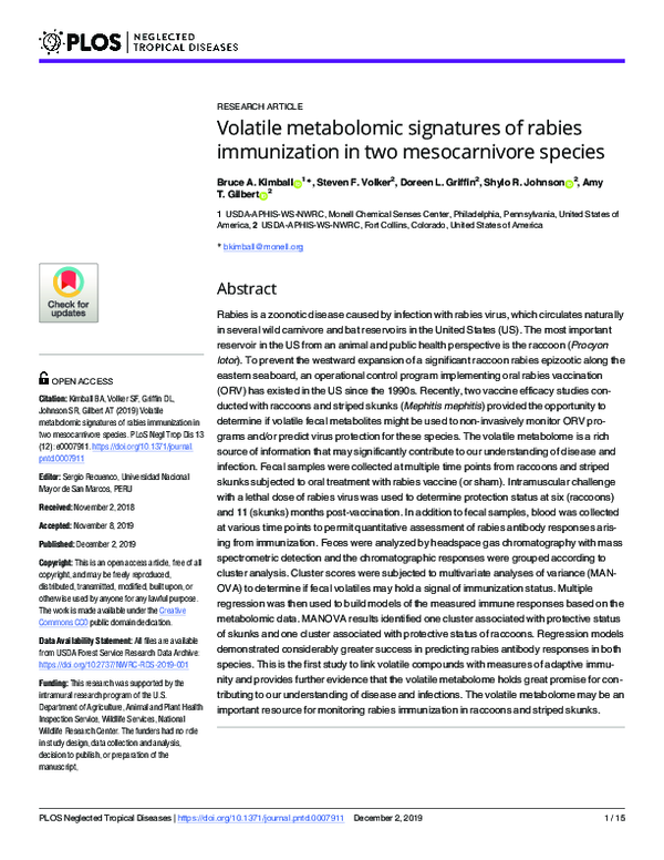 (PDF) Volatile metabolomic signatures of rabies immunization in two ...