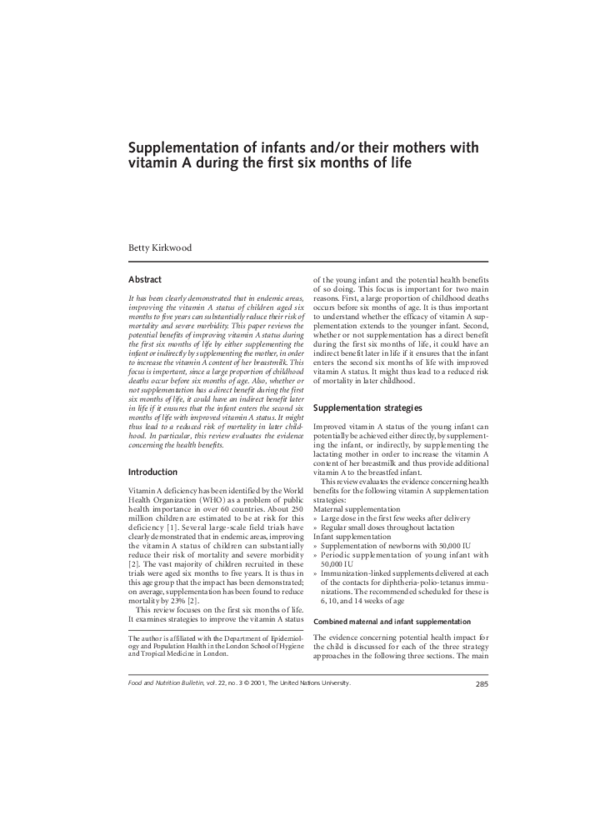 Supplementation of Infants and/or Their Mothers with Vitamin A during ...