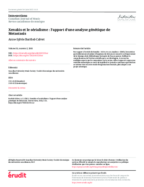 (PDF) Xenakis et le sérialisme : l’apport d’une analyse génétique de ...