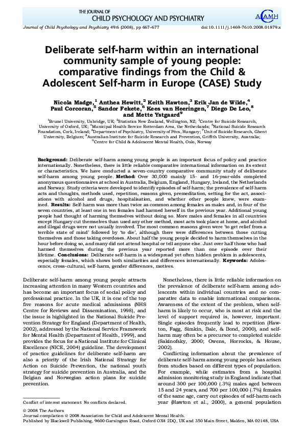 (PDF) Deliberate self-harm within an international community sample of ...
