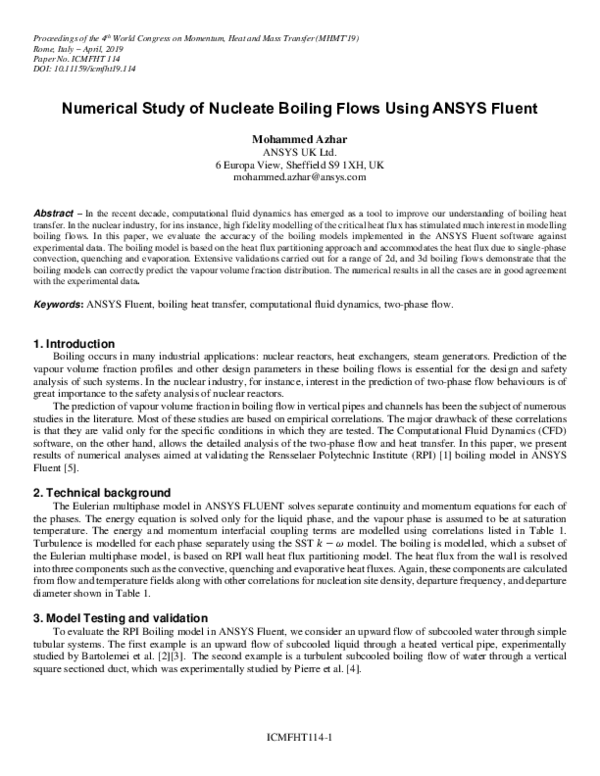 (PDF) Numerical Study of Nucleate Boiling Flows Using ANSYS Fluent