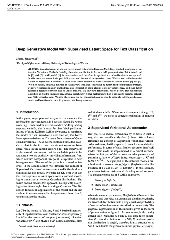 Pdf Deep Generative Model With Supervised Latent Space For Text Classification