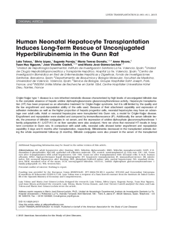 (PDF) Neonatal Hepatocyte Transplantation Rescues Gunn Rats