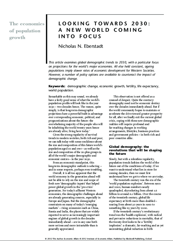 (PDF) Looking Towards 2030: A New World Coming Into Focus