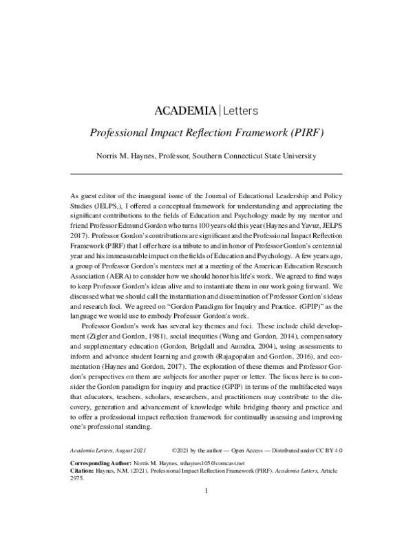 (PDF) Professional Impact Reflection Framework (PIRF)