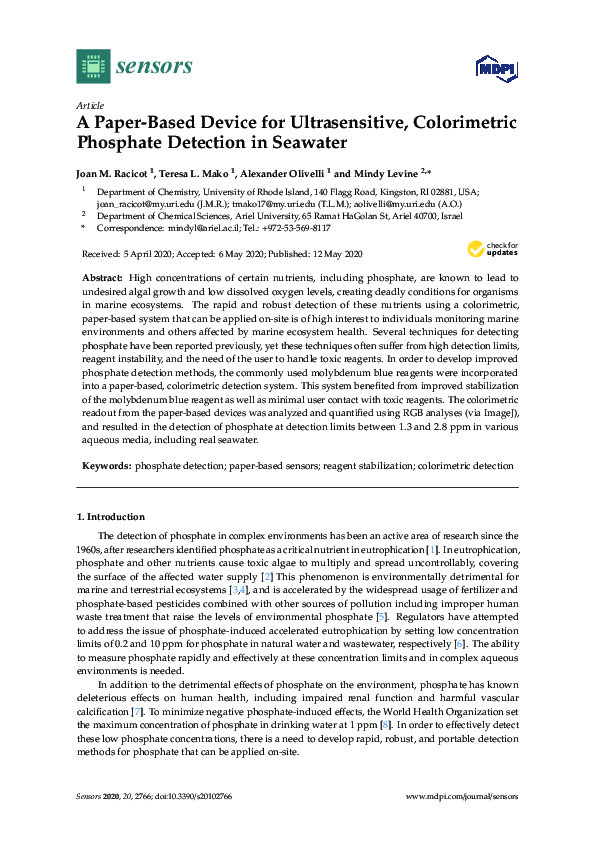 (PDF) A Paper-Based Device for Ultrasensitive, Colorimetric Phosphate ...