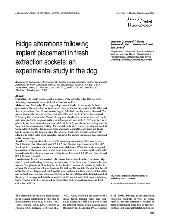 (PDF) Ridge alterations following implant placement in fresh extraction ...