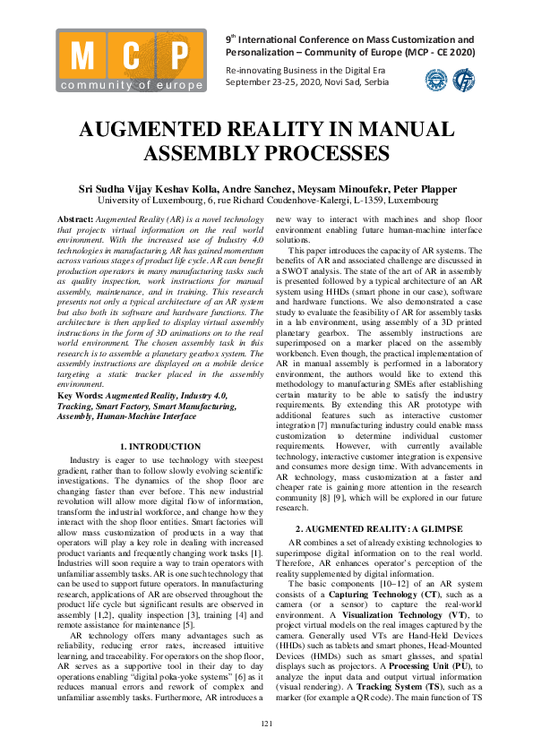 (PDF) Augmented Reality in Manual Assembly Processes