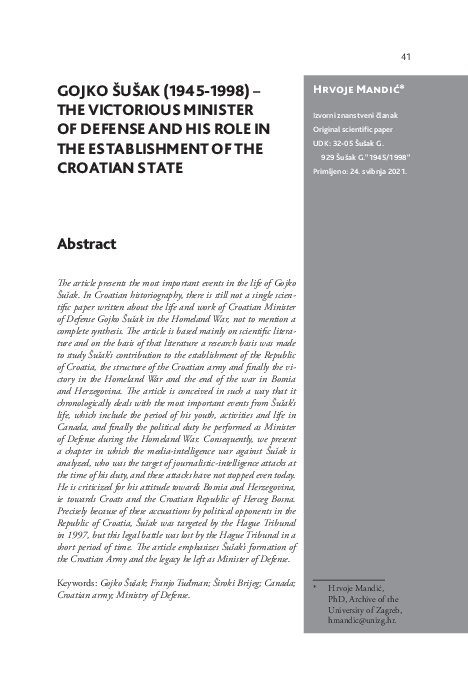 (PDF) GOJKO SUSAK 1945 1998 THE VICTORIOUS MINISTER OF DEFENSE | Hrvoje ...