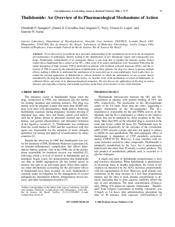 (PDF) Thalidomide: An Overview of its Pharmacological Mechanisms of Action