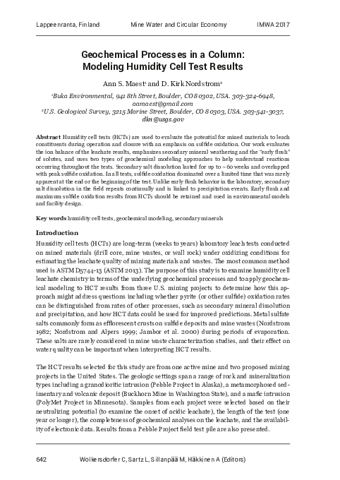 (PDF) Geochemical Processes in a Column: Modeling Humidity Cell Test ...