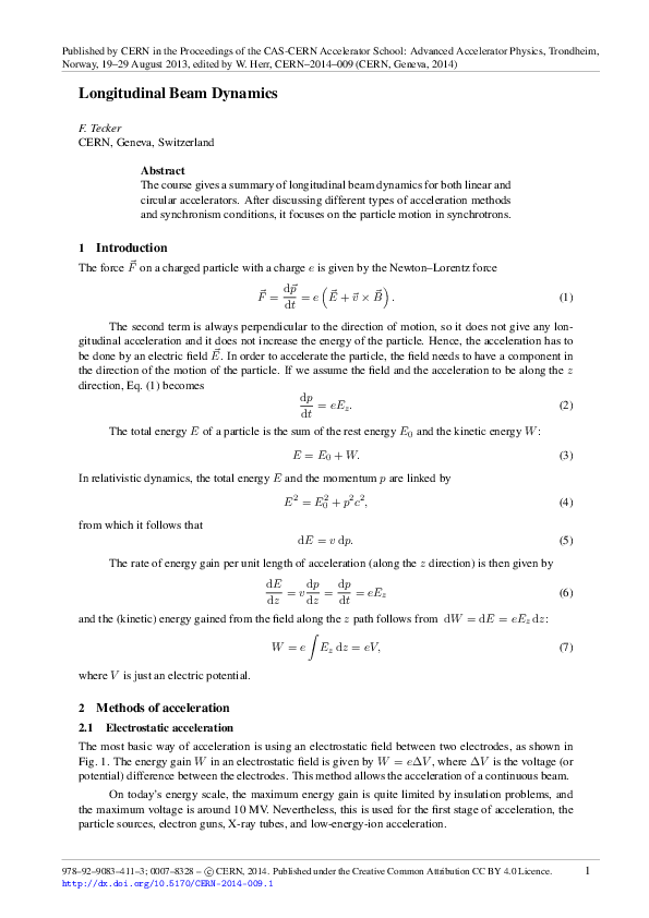 (PDF) Longitudinal beam dynamics