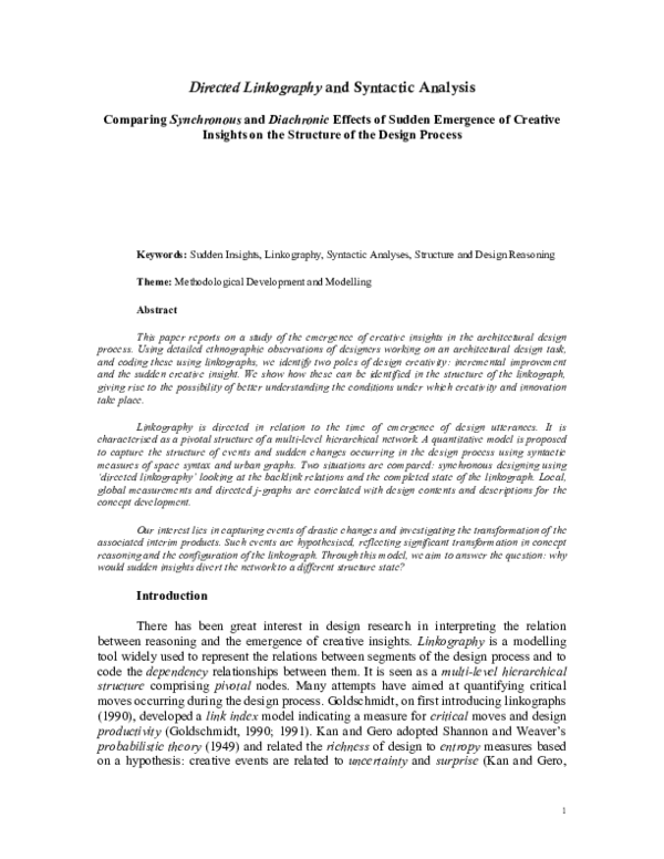 (PDF) Directed Linkography and Syntactic Analysis: Comparing ...