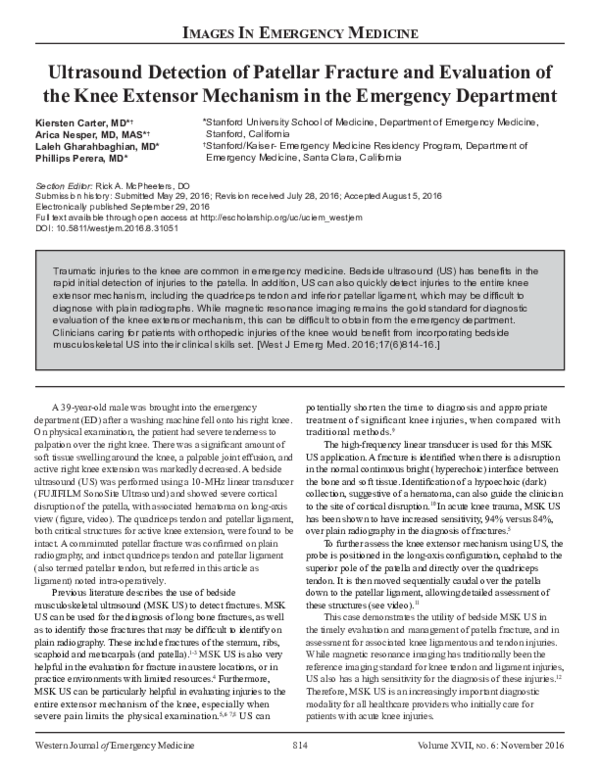 (PDF) Ultrasound Detection of Patellar Fracture and Evaluation of the ...