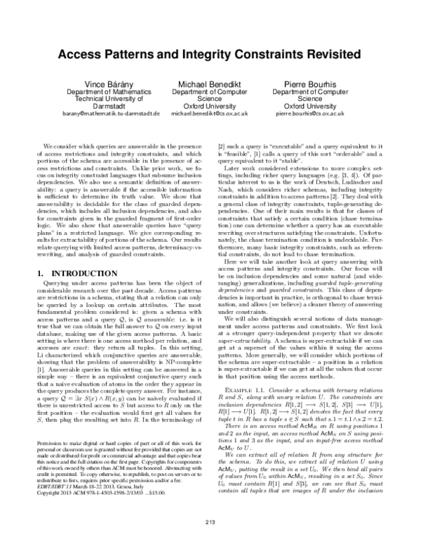 Pdf Access Patterns And Integrity Constraints Revisited
