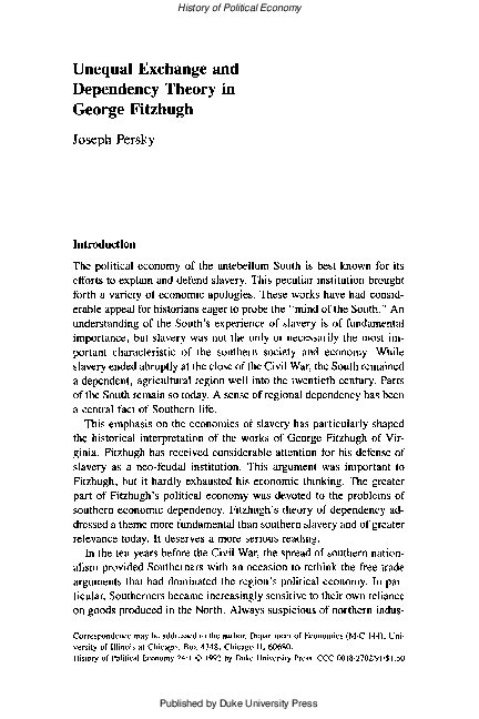(PDF) Unequal Exchange and Dependency Theory in George Fitzhugh ...