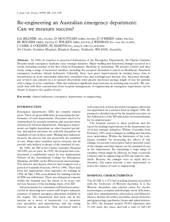 (PDF) Re-engineering an Australian emergency department: Can we measure ...