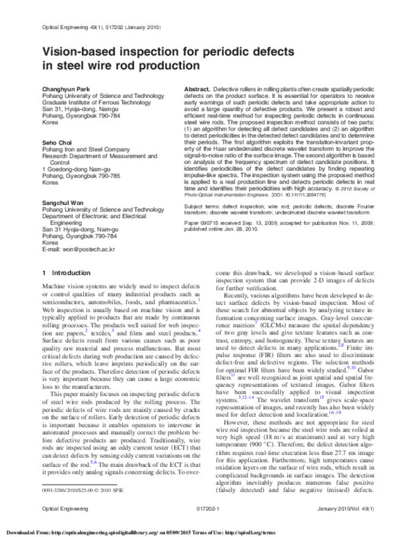 (PDF) Vision-based inspection for periodic defects in steel wire rod ...
