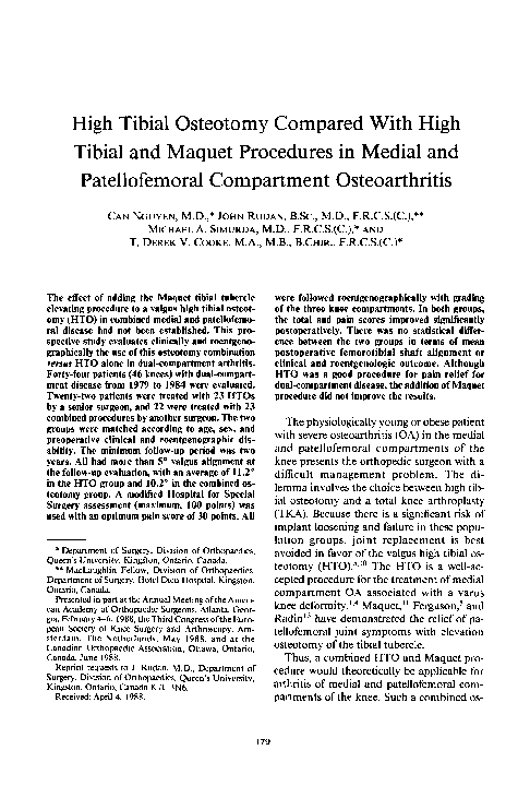 (PDF) High Tibial Osteotomy Compared With High Tibial and Maquet ...