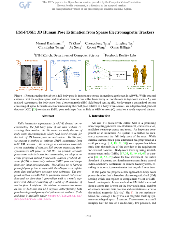 (PDF) EM-POSE: 3D Human Pose Estimation from Sparse Electromagnetic ...