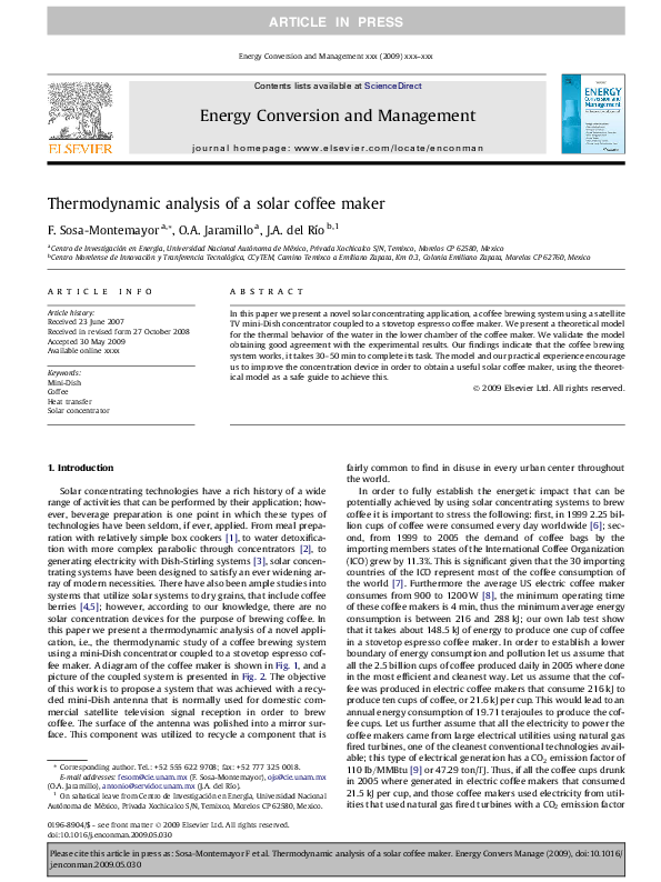 (PDF) Thermodynamic analysis of a solar coffee maker