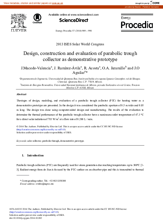 (PDF) Design, Construction and Evaluation of Parabolic Trough Collector ...