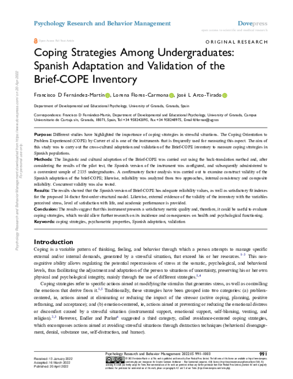(PDF) Coping Strategies Among Undergraduates: Spanish Adaptation and ...