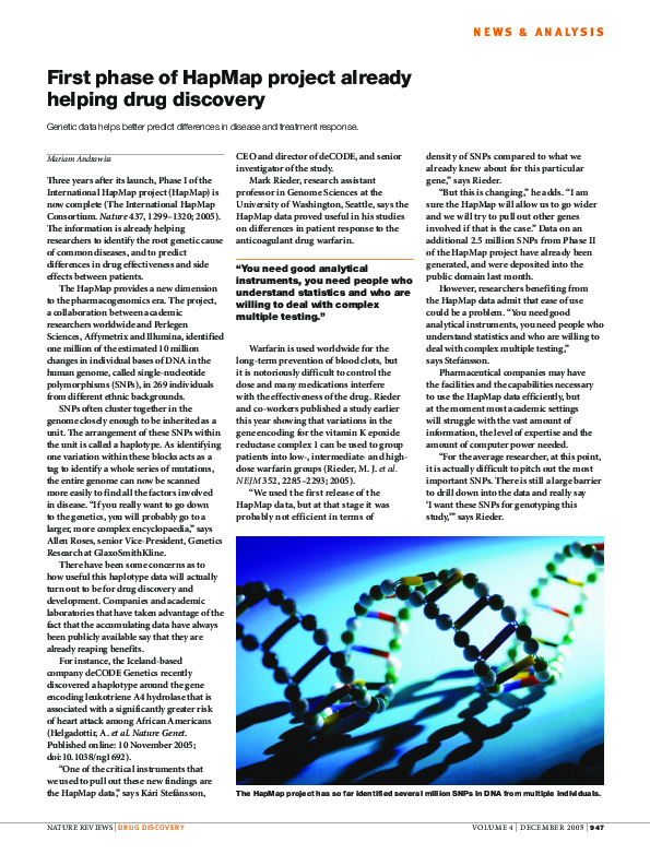 (PDF) First phase of HapMap project already helping drug discovery ...