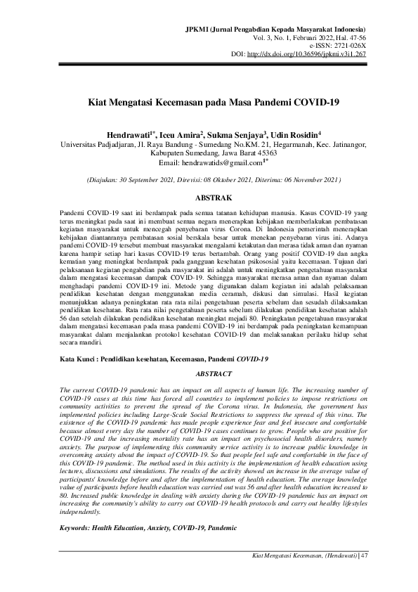 (PDF) Kiat Mengatasi Kecemasan pada Masa Pandemi COVID-19