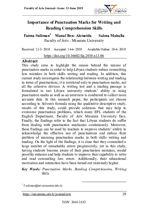 (PDF) Importance of Punctuation Marks for Writing and Reading ...