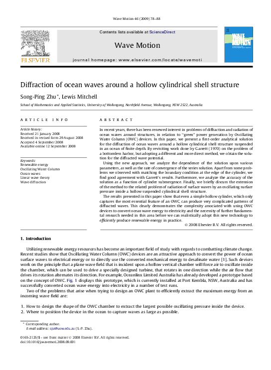 (PDF) Diffraction of ocean waves around a hollow cylindrical shell ...