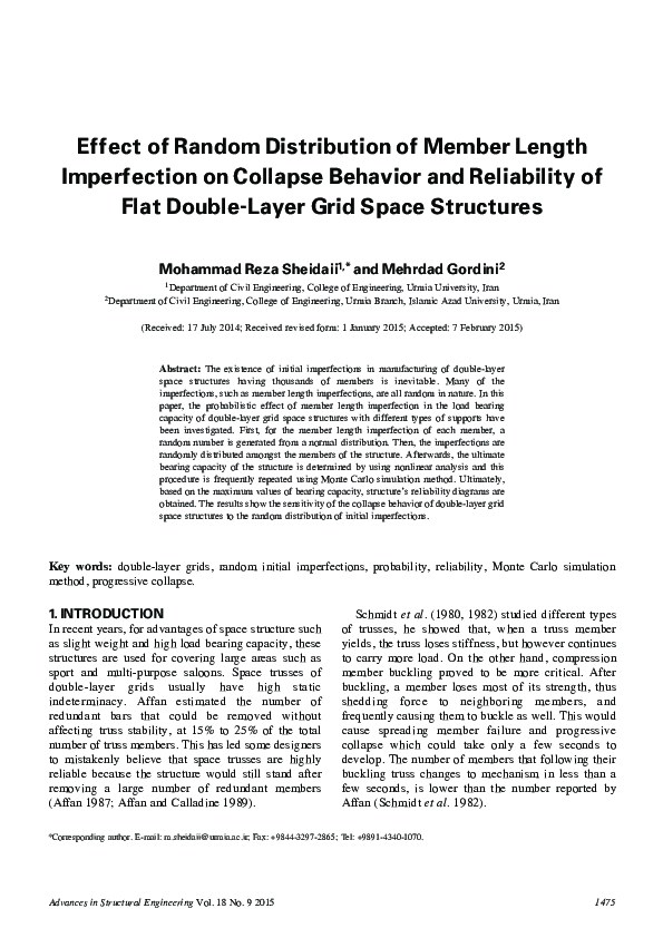 (PDF) Effect of Random Distribution of Member Length Imperfection on Collapse Behavior and ...