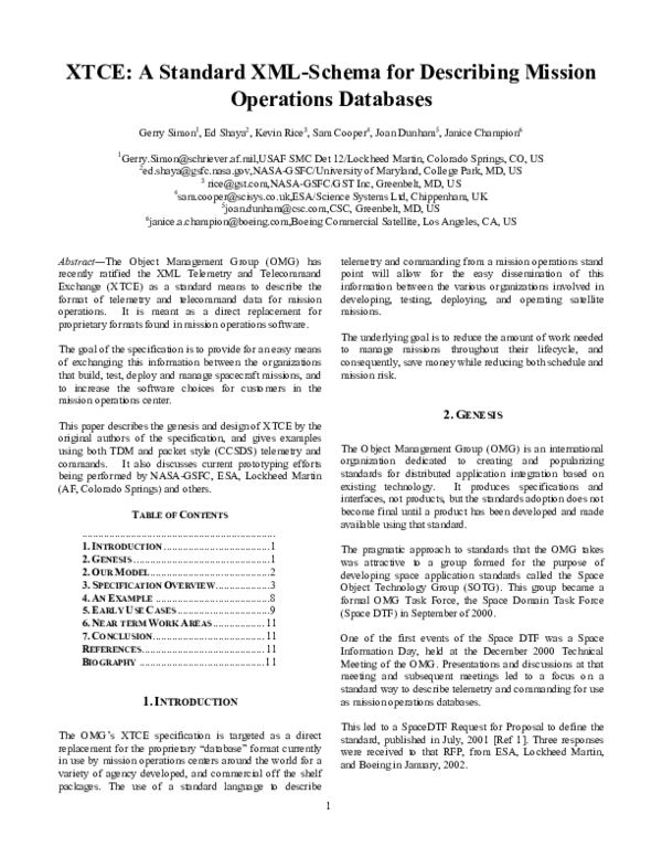 (PDF) XTCE: A Standard XML-Schema for Describing Mission Operations ...