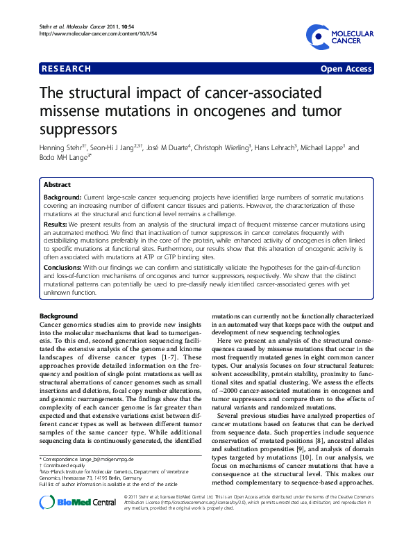 (PDF) The structural impact of cancer-associated missense mutations in ...