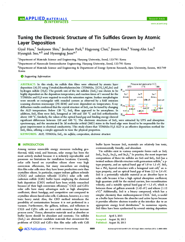 (PDF) Tuning the Electronic Structure of Tin Sulfides Grown by Atomic ...
