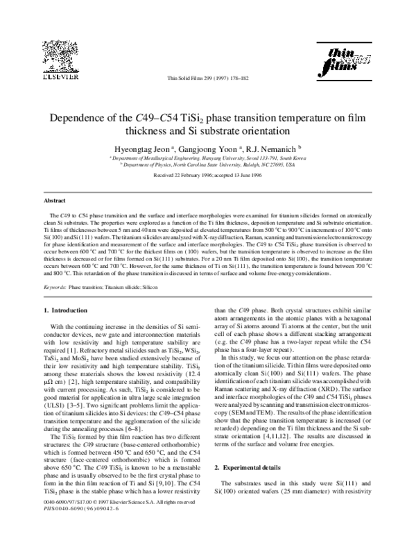 (PDF) Dependence of the C49–C54 TiSi2 phase transition temperature on ...