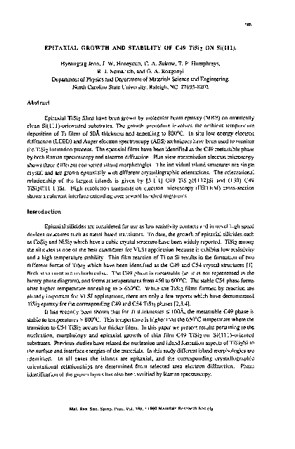 (PDF) Epitaxial Growth and Stability of C49 TiSi2 ON Si(111)