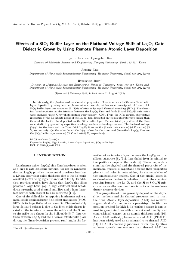 (PDF) Effects of a SiO2 buffer layer on the flatband voltage shift of La2O3 gate dielectric ...