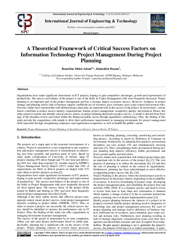 (PDF) A Theoretical Framework of Critical Success Factors on Information Technology Project ...
