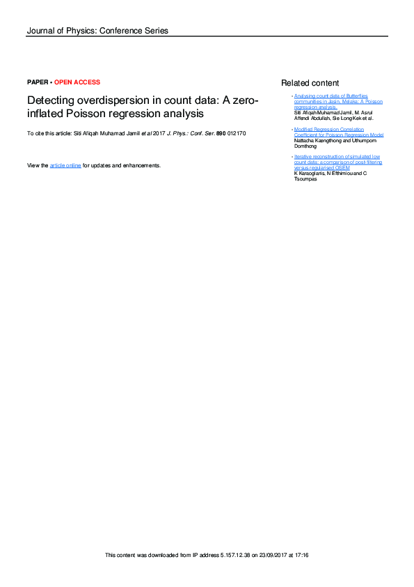 Pdf Detecting Overdispersion In Count Data A Zero Inflated Poisson Regression Analysis 7640