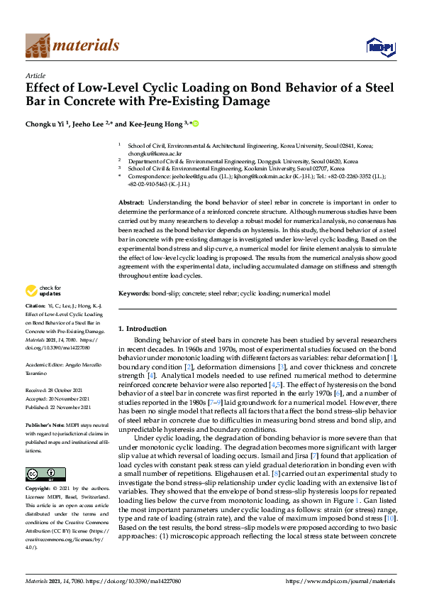 (PDF) Effect of Low-Level Cyclic Loading on Bond Behavior of a Steel ...
