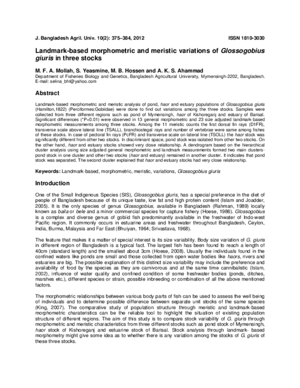 (PDF) Landmark-based morphometric and meristic variations of ...