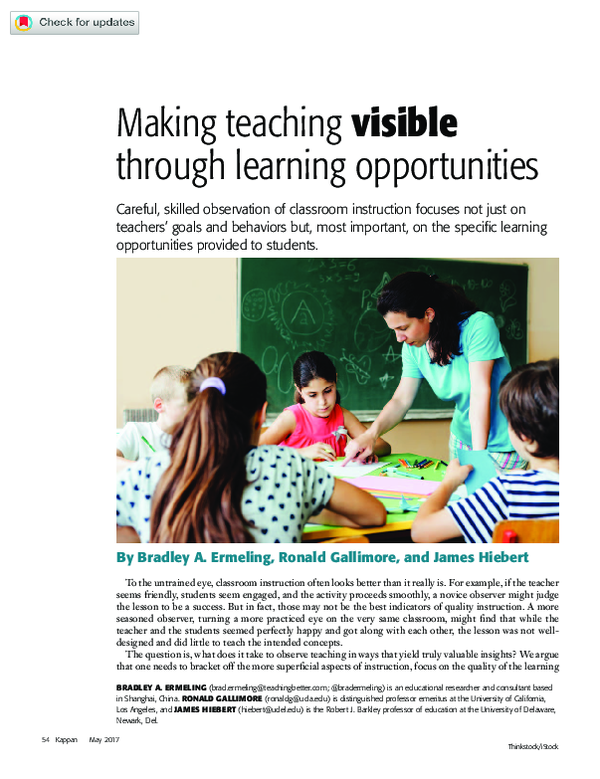 (PDF) Making teaching visible through learning opportunities