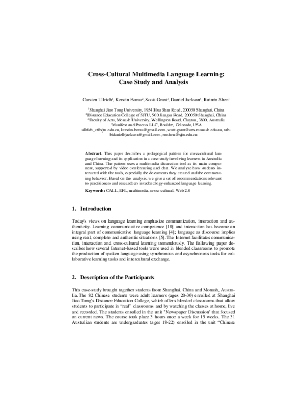 (PDF) Cross-Cultural Multimedia Language Learning: Case Study and Analysis